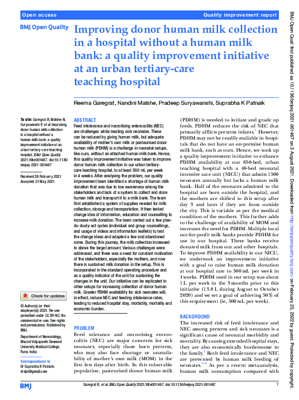 (PDF) Improving donor human milk collection in a hospital without a ...
