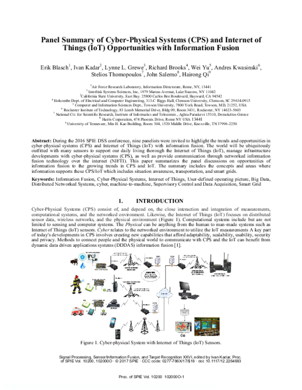 (PDF) Panel summary of cyber-physical systems (CPS) and Internet of Things (IoT) opportunities ...