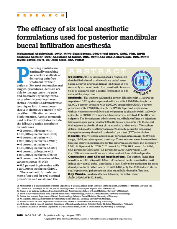 (PDF) The Efficacy of Six Local Anesthetic Formulations Used for ...