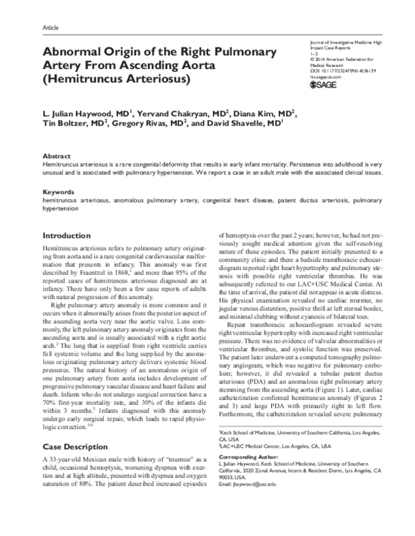 (PDF) Abnormal Origin of the Right Pulmonary Artery From Ascending ...