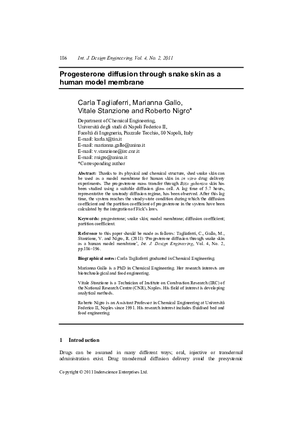 (PDF) Progesterone diffusion through snake skin as a human model ...