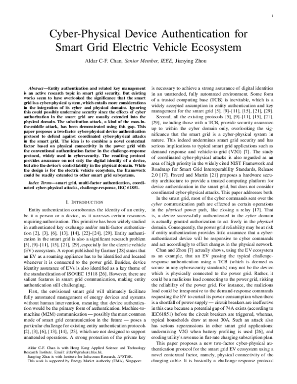 (PDF) Cyber–Physical Device Authentication for the Smart Grid Electric ...