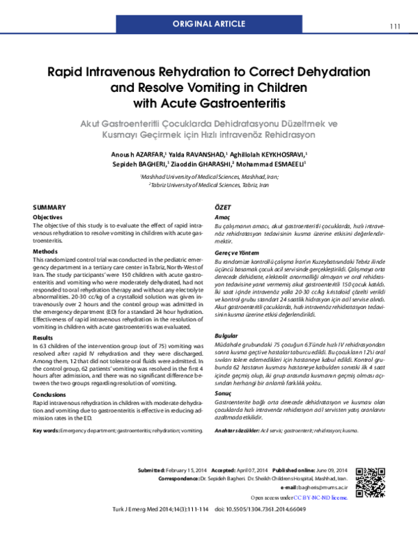 (PDF) Rapid Intravenous Rehydration to Correct Dehydration and Resolve ...