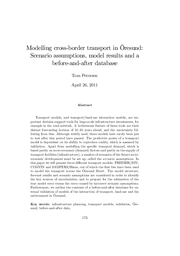 (PDF) Modelling cross-border transport in Öresund: Scenario assumptions ...