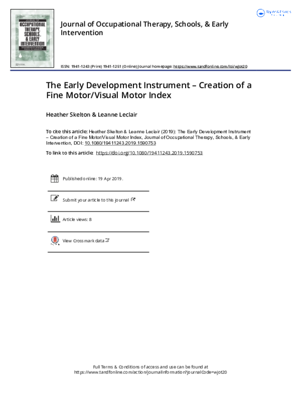(PDF) The Early Development Instrument – Creation of a Fine Motor/Visual Motor Index