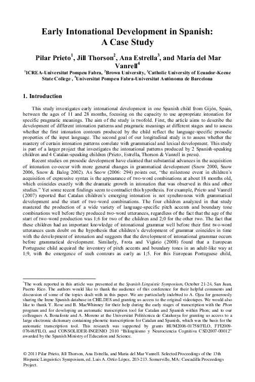 (PDF) Early Intonational Development in Spanish: A Case Study