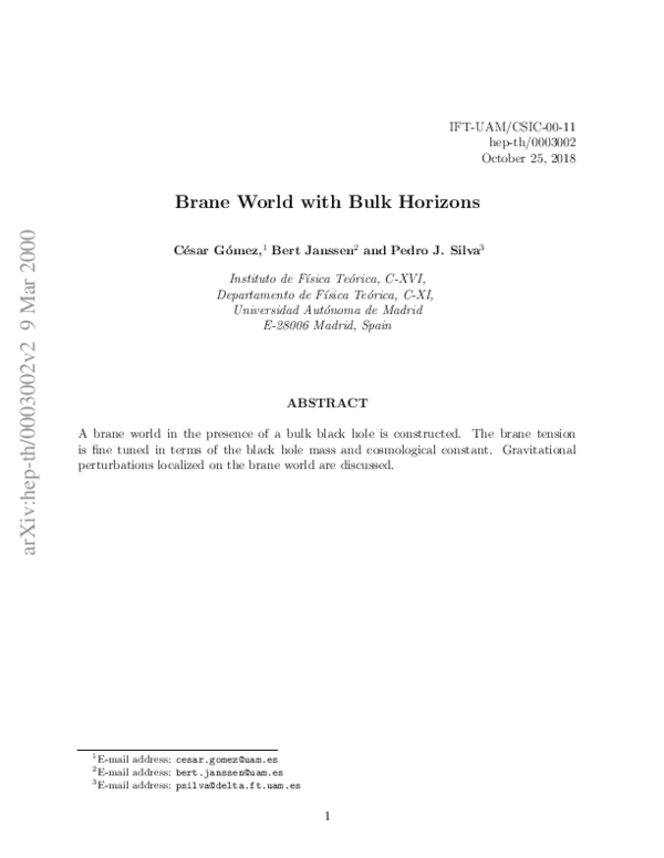 (PDF) Brane world with bulk horizon