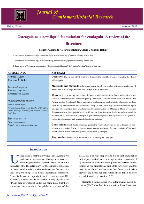 (PDF) Osteogain as a new liquid formulation for emdogain: A review of ...