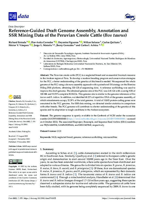 (PDF) First Draft Genome Assembly of the Peruvian Creole Cattle Breed ...