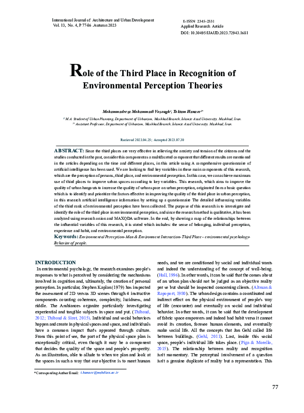 (PDF) Role of the Third Place in Recognition of Environmental ...