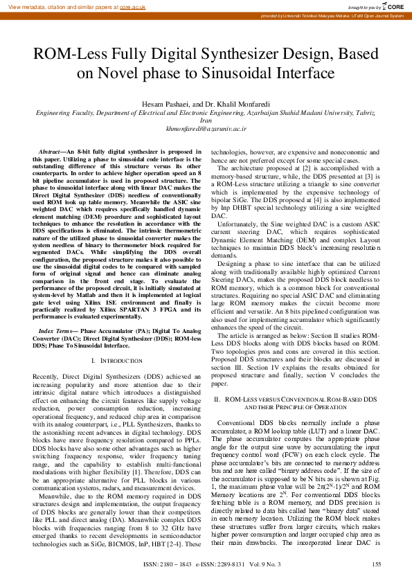 (PDF) ROM-Less Fully Digital Synthesizer Design, Based on Novel phase ...