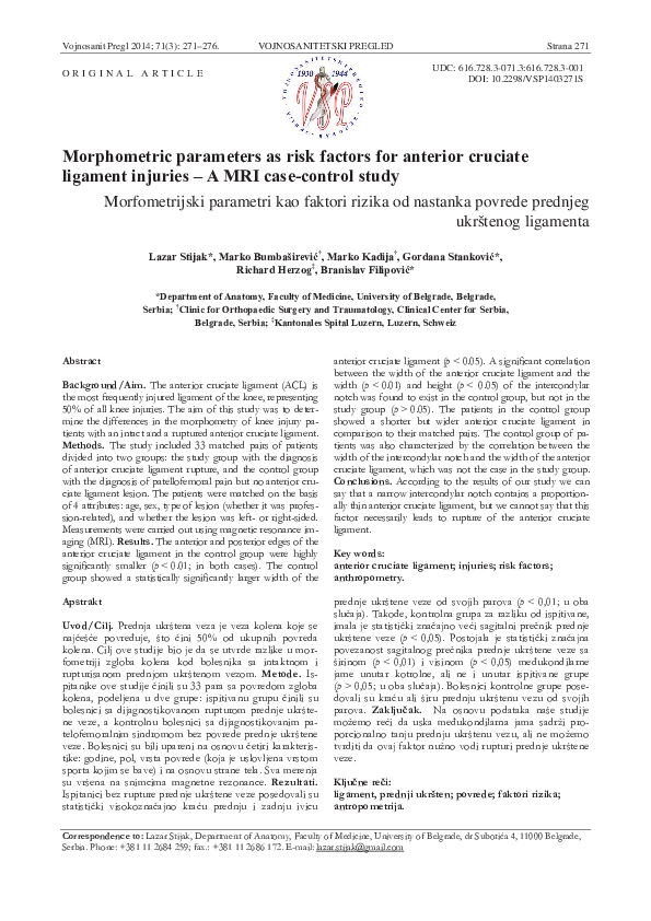 (PDF) Morphometric parameters as risk factors for anterior cruciate ...
