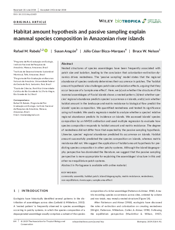 (PDF) Habitat amount hypothesis and passive sampling explain mammal ...