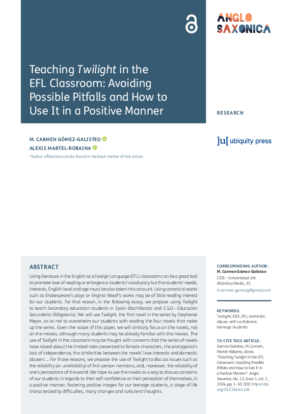 (PDF) Teaching Twilight in the EFL Classroom: Avoiding Possible ...