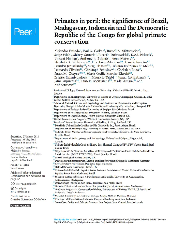 (PDF) Primates in peril: the significance of Brazil, Madagascar ...