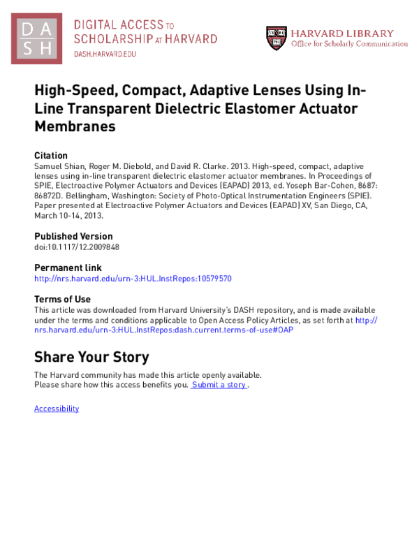 (PDF) Adaptive High-Speed Lenses with Actuators