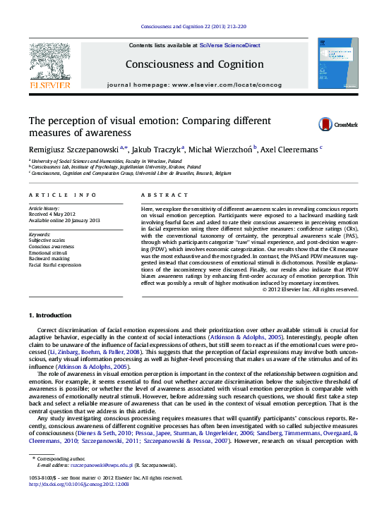 (PDF) The perception of visual emotion: Comparing different measures of ...