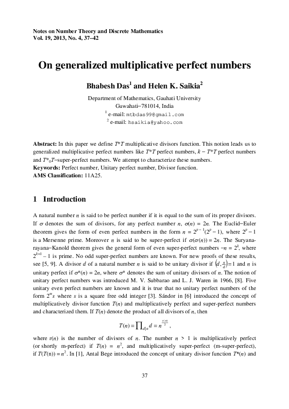 (PDF) On generalized multiplicative perfect numbers