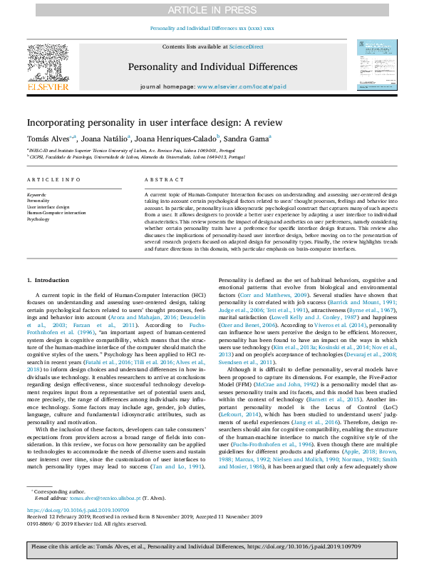(PDF) Incorporating personality in user interface design: A review