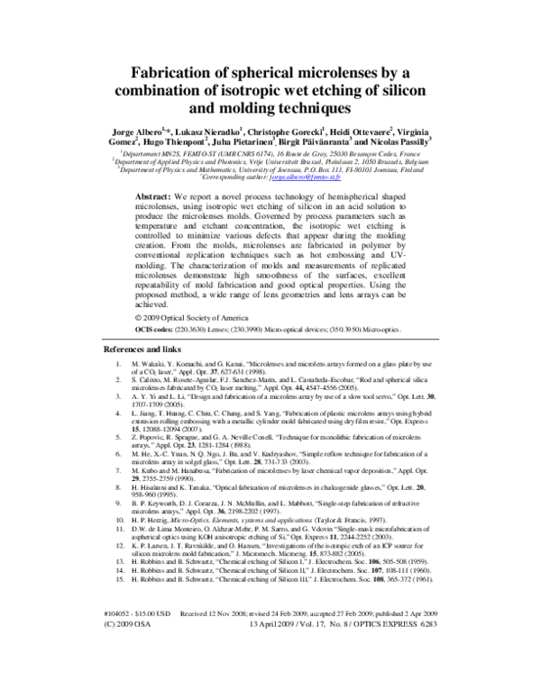 (PDF) Fabrication of spherical microlenses by a combination of ...