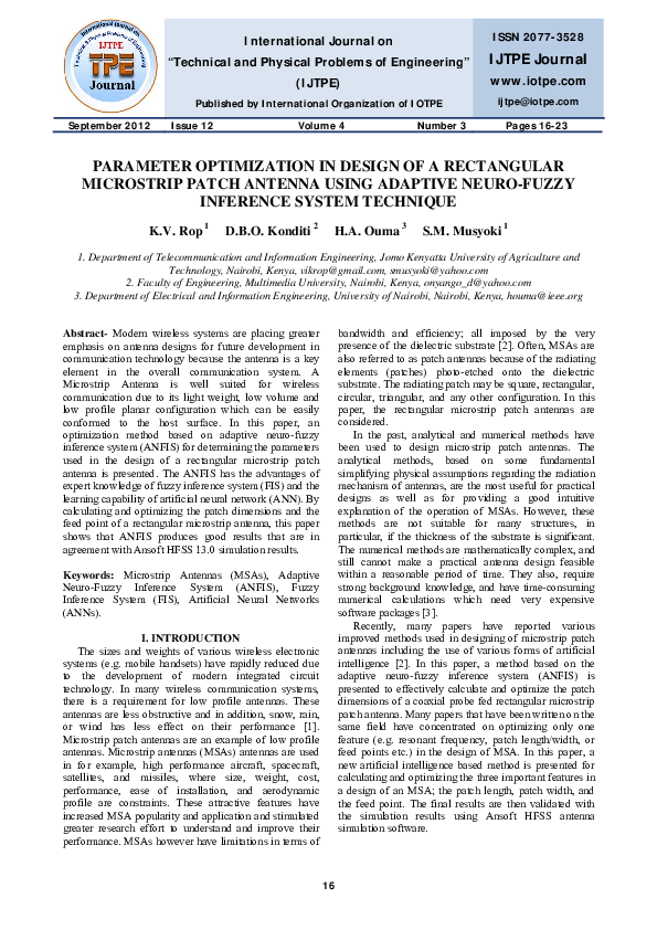 (PDF) Parameter Optimization in Design of a Rectangular Microstrip Patch Antenna Using Adaptive ...