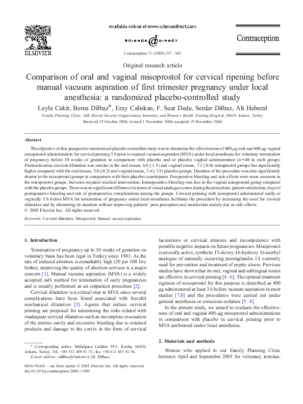 (PDF) Comparison of oral and vaginal misoprostol for cervical ripening ...