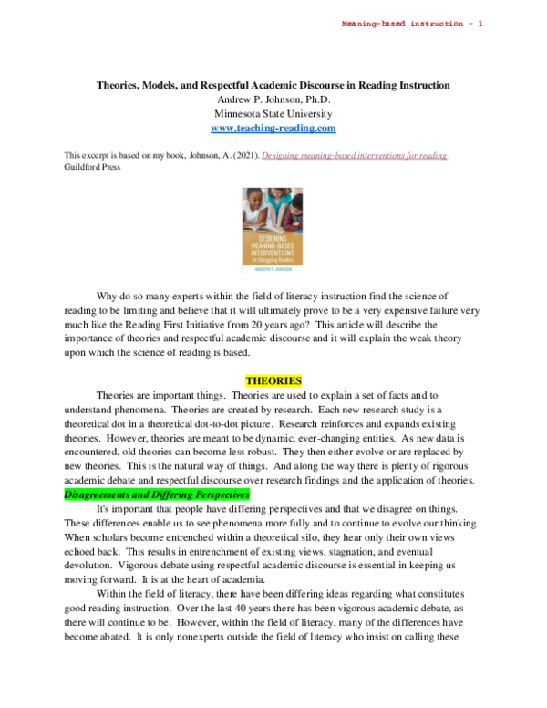 (PDF) Theories, Models, and Respectful Academic Discourse in Reading ...
