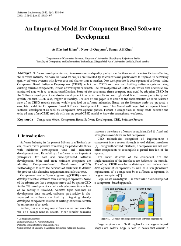 Pdf An Improved Model For Component Based Software Development