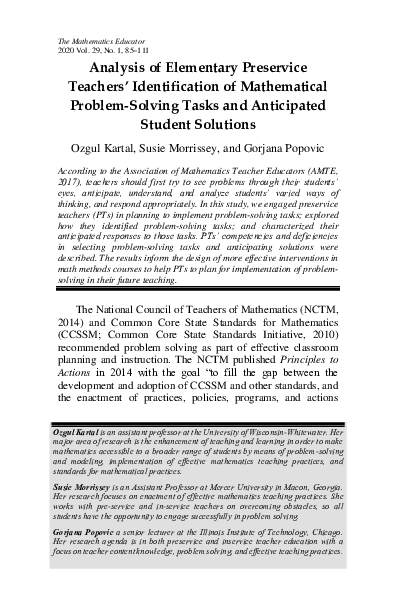 (PDF) Analysis of Elementary Preservice Teachers’ Identification of Mathematical Problem-Solving ...