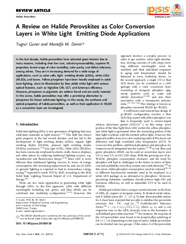 (PDF) A Review on Halide Perovskites as Color Conversion Layers in ...