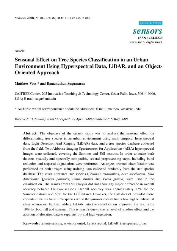 Pdf Seasonal Effect On Tree Species Classification In An Urban Environment Using Hyperspectral