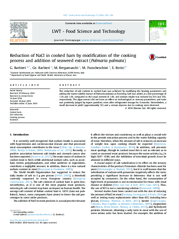 (PDF) Reduction of NaCl in cooked ham by modification of the cooking ...