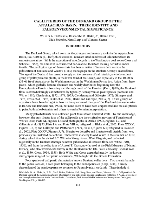 (PDF) Callipterids of the Dunkard Group of the Appalachian Basin: Their ...