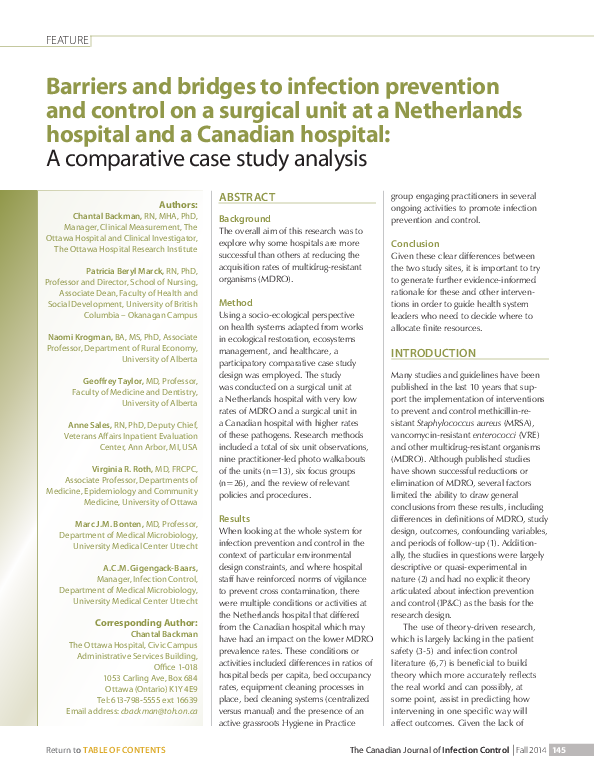 (PDF) Barriers and Bridges to Infection Prevention and Control on a ...