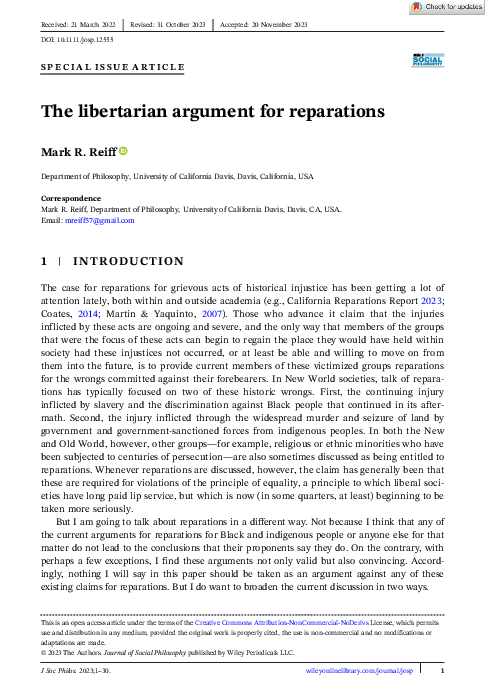 (PDF) The Libertarian Argument for Reparations | Mark R Reiff ...