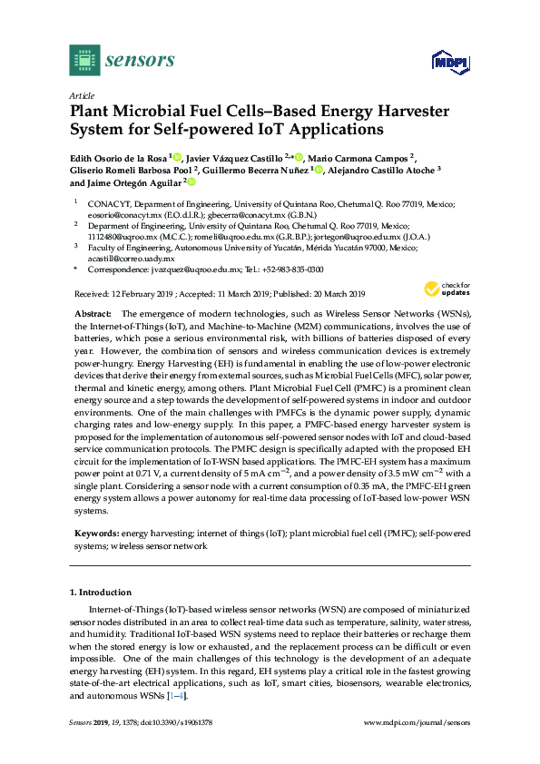 (PDF) Plant Microbial Fuel Cells–Based Energy Harvester System for Self-powered IoT Applications ...