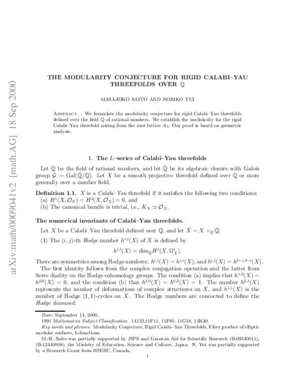 (PDF) The modularity conjecture for rigid Calabi-Yau threefolds over Q