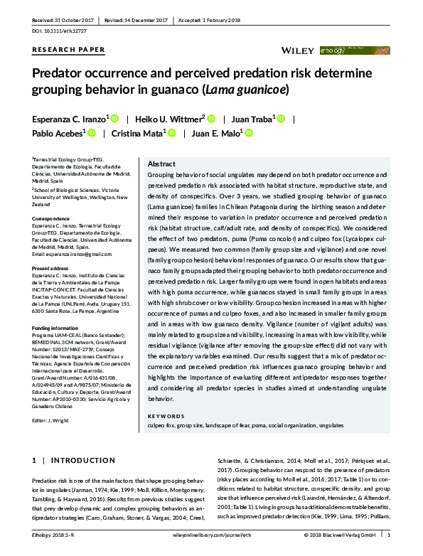 (PDF) Predator occurrence and perceived predation risk determine ...
