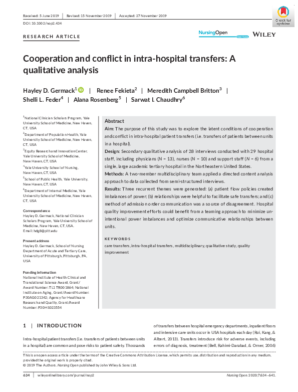 (PDF) Cooperation and conflict in intra‐hospital transfers: A ...