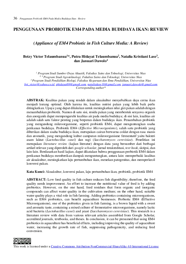 (PDF) Penggunaan Probiotik EM4 Pada Media Budidaya Ikan: Review