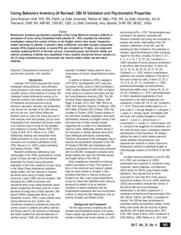 (PDF) Caring Behaviors Inventory-24 Revised: CBI-16 Validation and ...