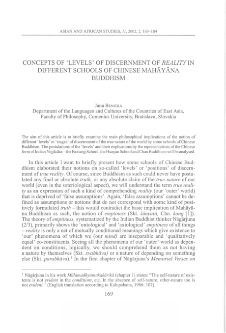 (PDF) CONCEPTS OF 'LEVELS' OF DISCERNMENT OF REALITY IN DIFFERENT ...
