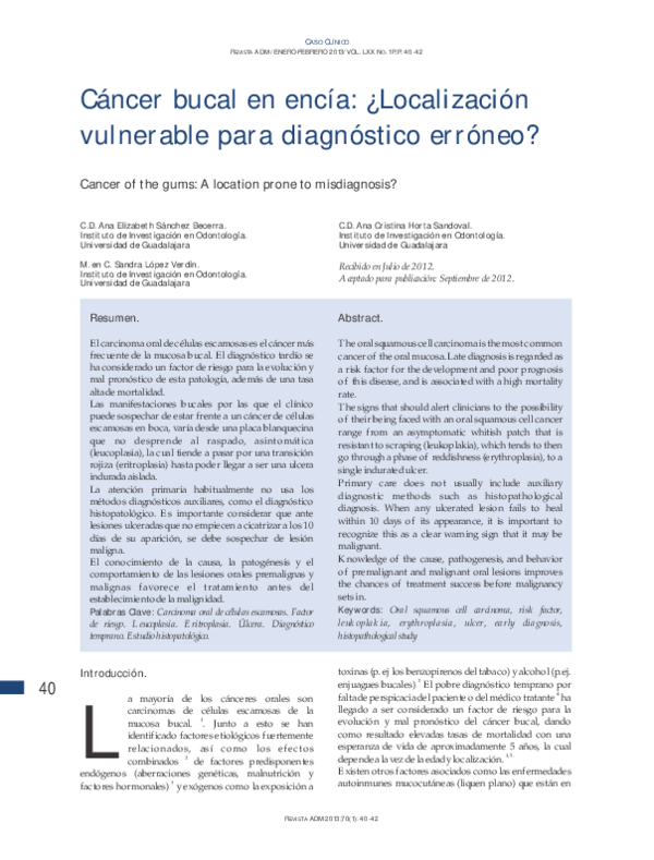 (PDF) Cáncer bucal en encía: ¿Localización vulnerable para diagnóstico ...