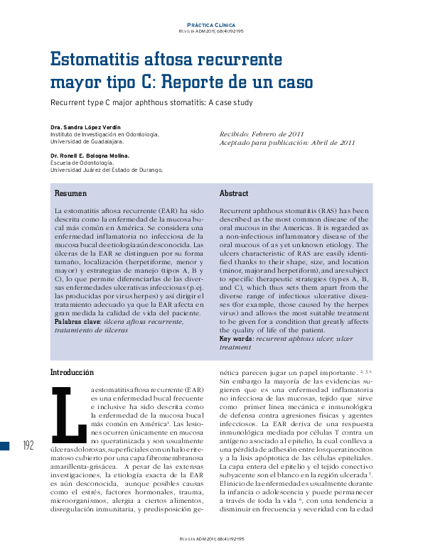 (PDF) Recurrent type C major aphthous stomatitis: A case study
