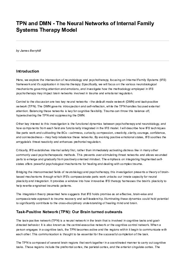 (PDF) TPN and DMN - The Neural Networks of Internal Family Systems