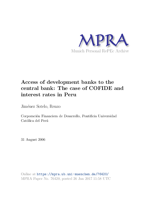 (PDF) Acceso de la banca de desarrollo al banco central: el caso de COFIDE y las tasas de ...