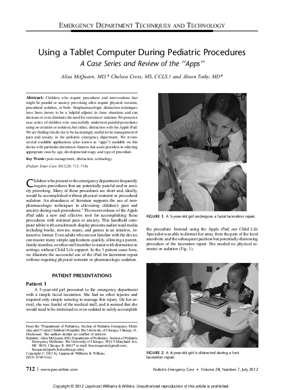 (PDF) Using a Tablet Computer During Pediatric Procedures