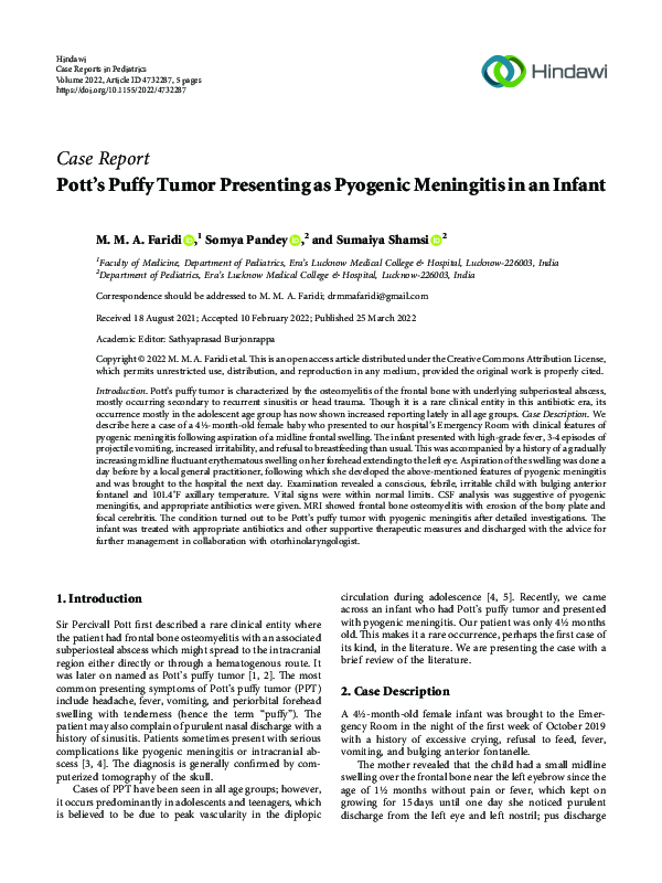 (PDF) Pott’s Puffy Tumor Presenting as Pyogenic Meningitis in an Infant ...