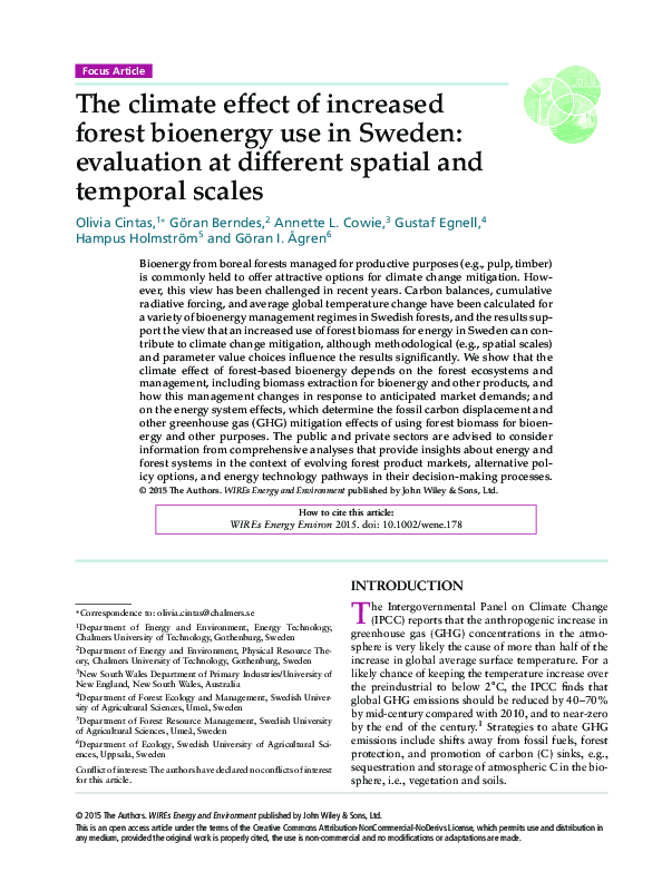 (PDF) The climate effect of increased forest bioenergy use in Sweden ...