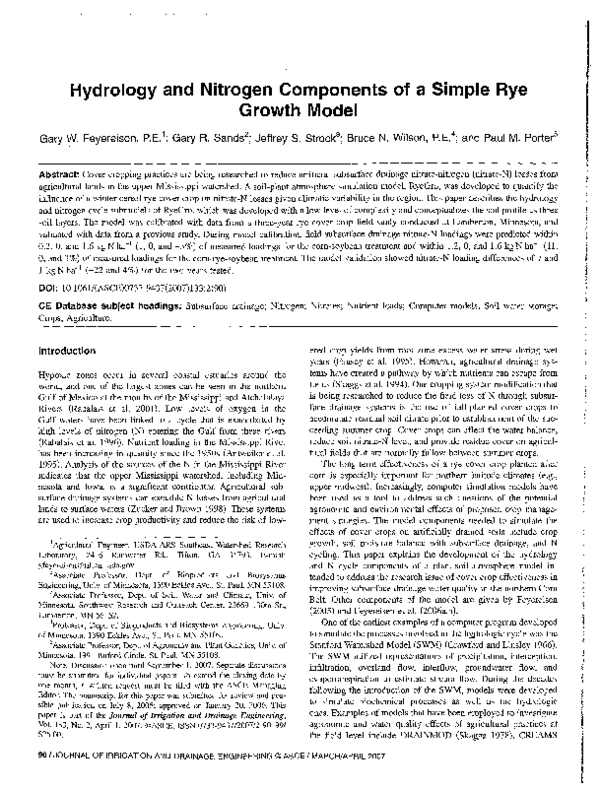 (PDF) Hydrology and Nitrogen Components of a Simple Rye Growth Model